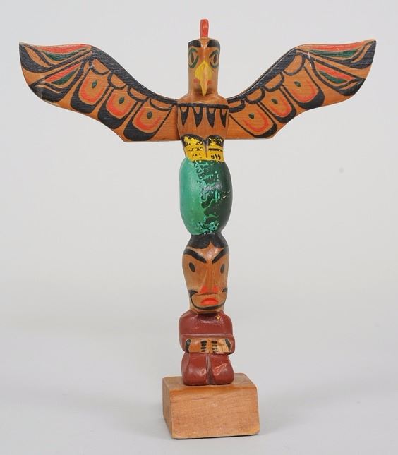 Ellen Neel Carved "Totem World" Totem 7 3/4" H. 7" W. Good Condition