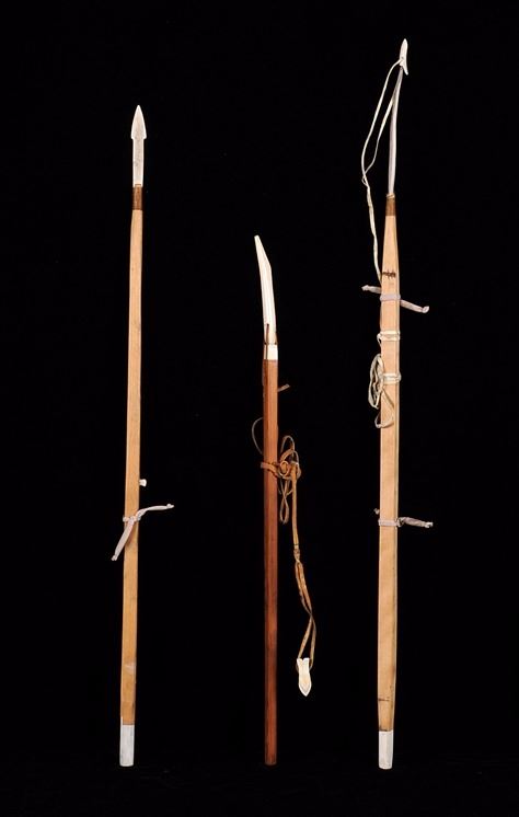 Three Walrus Ivory and Antler Harpoons 30" L. - 41" L. Good Condition ...