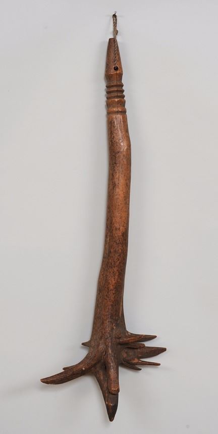 Plains Wooden Root War Club with Carved Zoomorpnic Figure 26 3/4" L ...