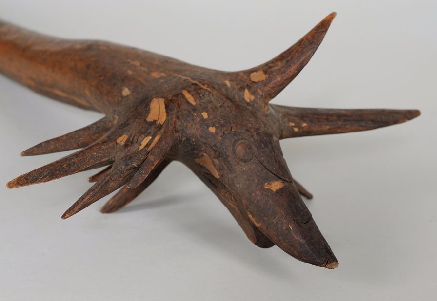Plains Wooden Root War Club with Carved Zoomorpnic Figure 26 3/4" L ...