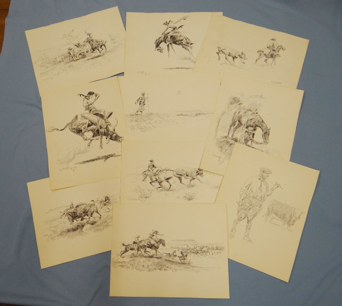 C.M. Russell, 10 prints of pen/ink drawings, ltd ed. #104