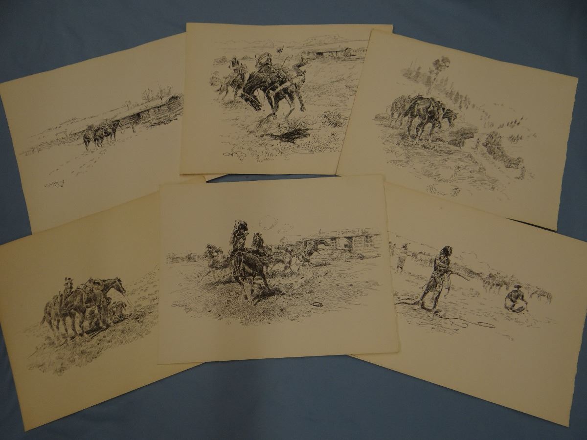 C. M. Russell,12 prints of pen/ink drawings, ltd ed. 27/500