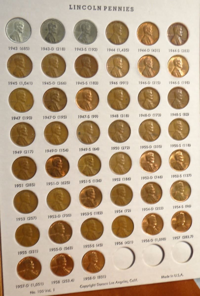Lincoln Penny Set, 1964 - 1958, 140 wheat pennies, missing 1909 S, VDB ...