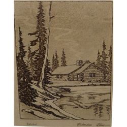 Richardson Rome, etching, Retreat, 3" x 4"