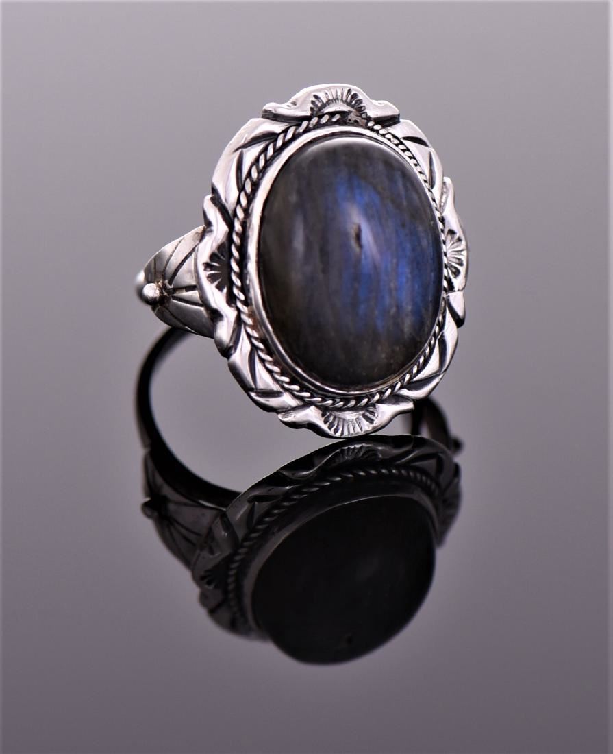 Native American Black Moonstone Sterling Silv