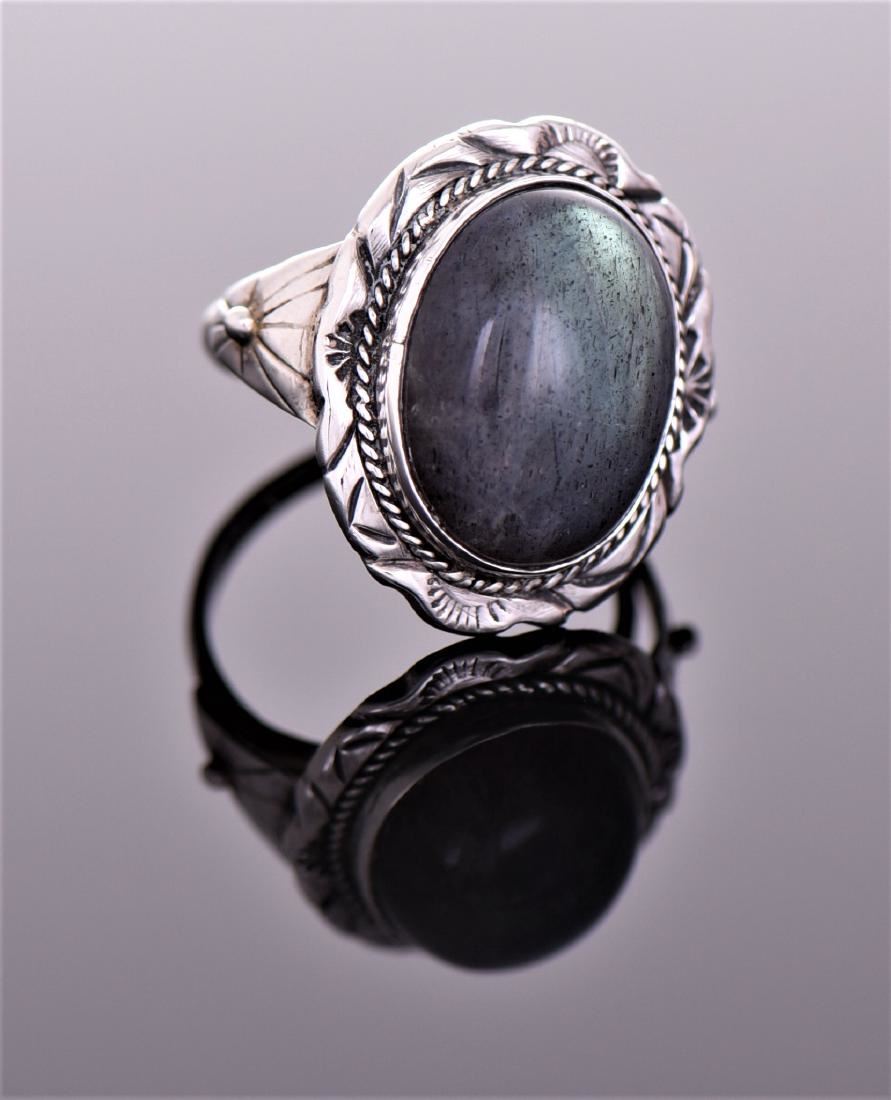 Native American Black Moonstone Sterling Silv