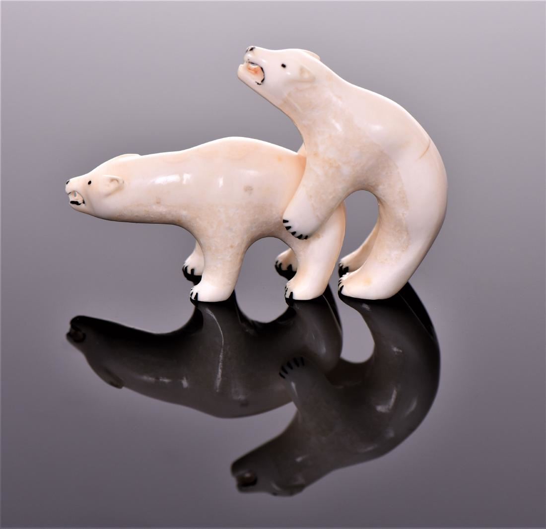 Rare Antique Inuit Polar Bears Mating, Walrus