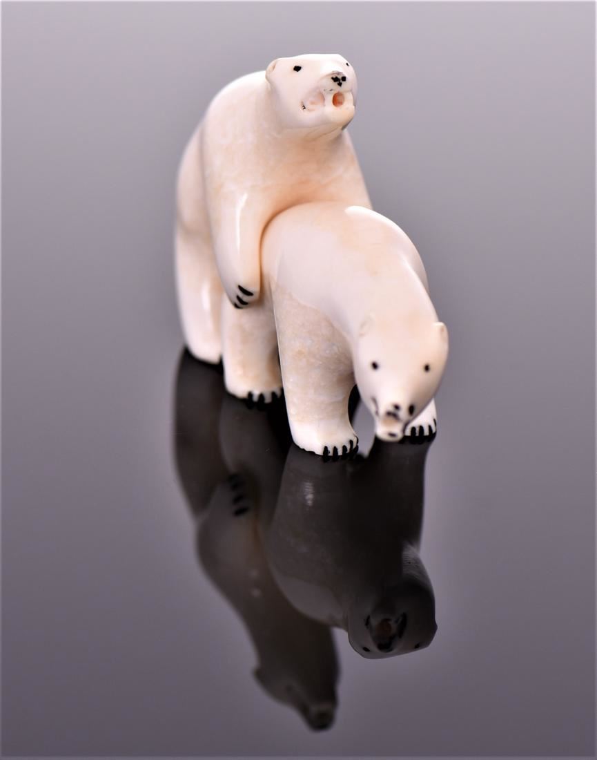 Rare Antique Inuit Polar Bears Mating, Walrus
