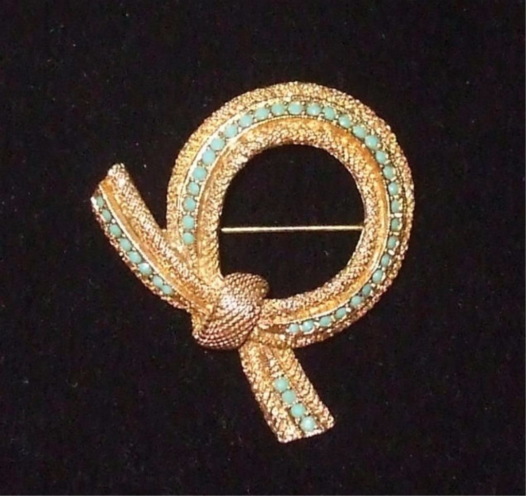 Vintage Sphinx Gold & Turquoise Round Brooch