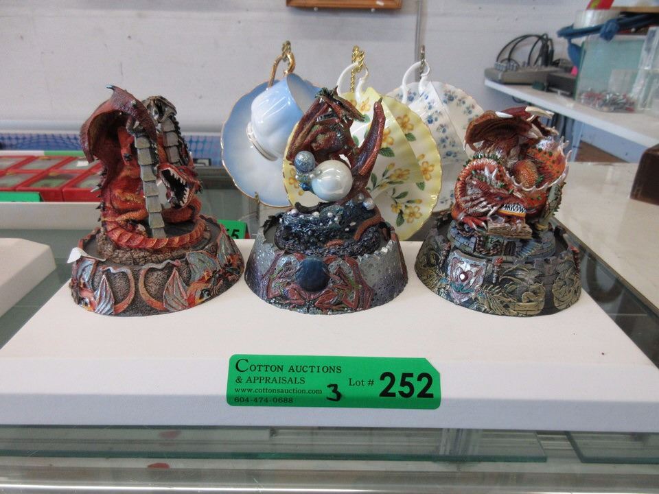 3 Limited Edition Hand Painted Dragon Figurines