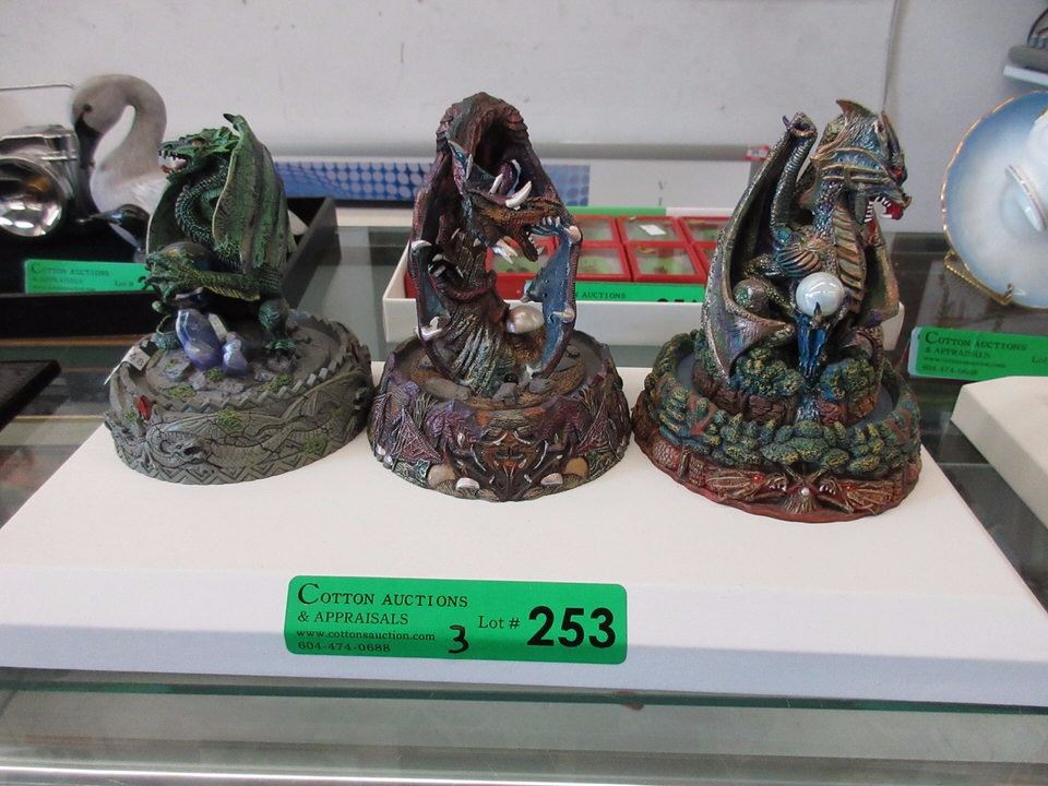 3 Limited Edition Hand Painted Dragon Figurines