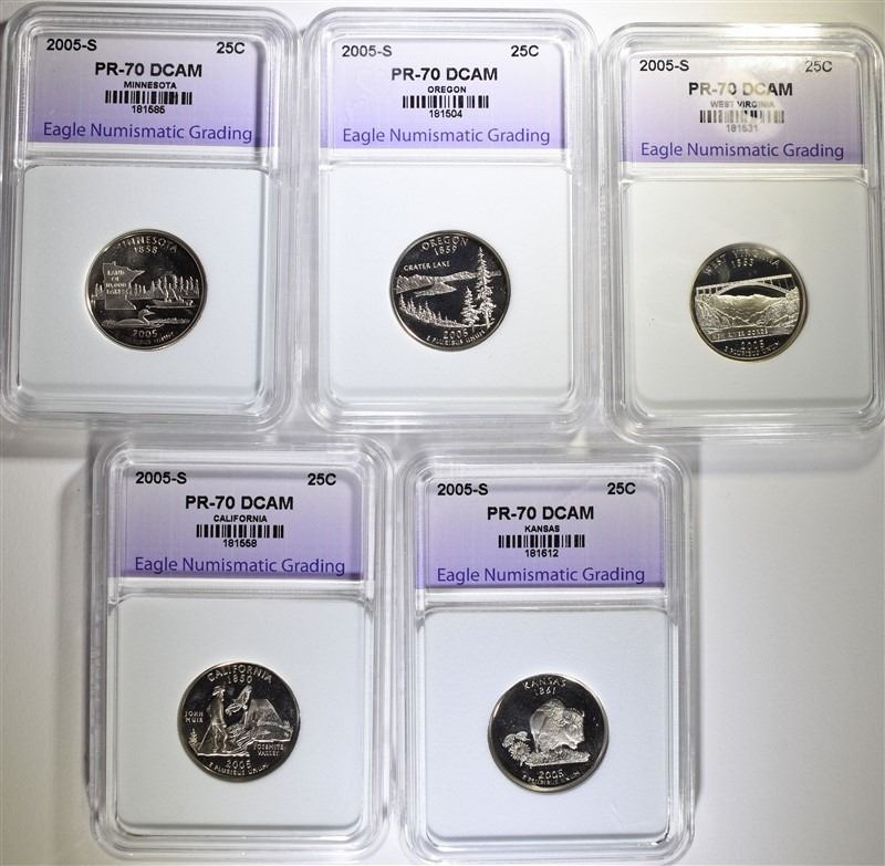 2005-S STATE QUARTER SET (5 COINS) ALL ENG PERFECT GEM PROOF DCAM