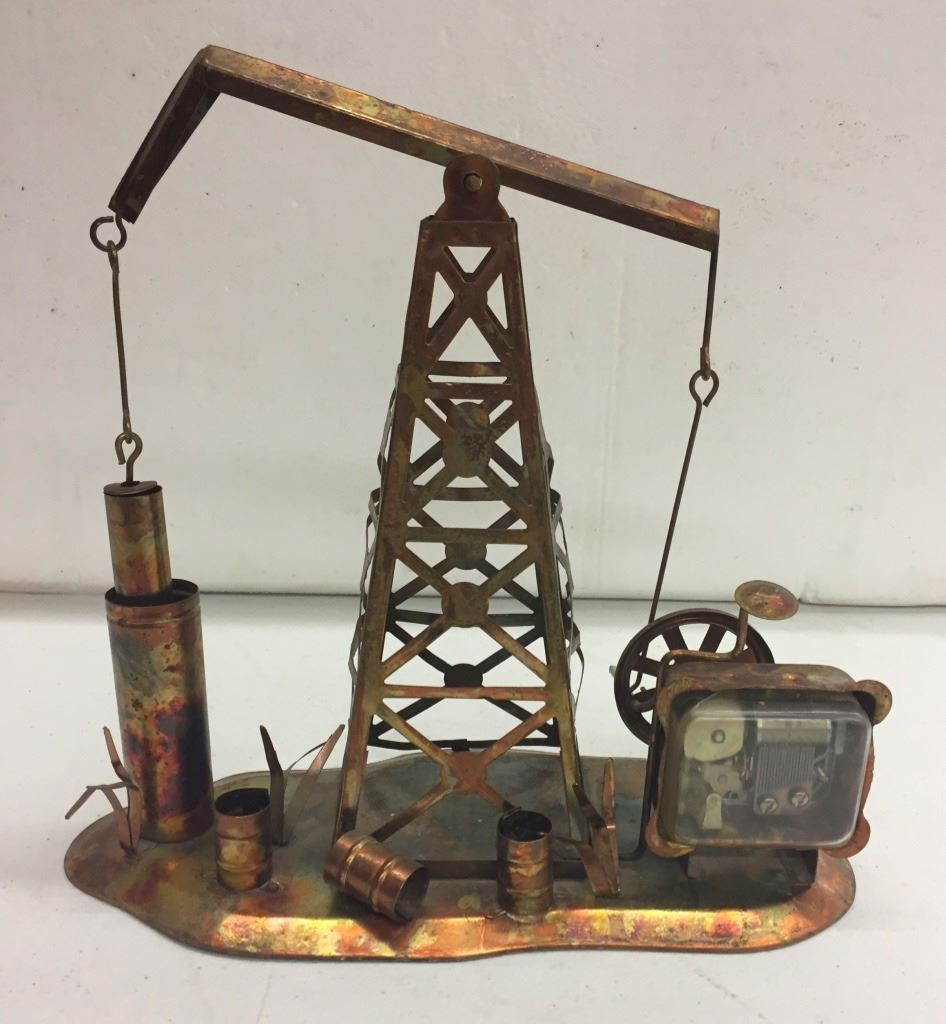 Brass Folk Art Oil Rig - Music Box