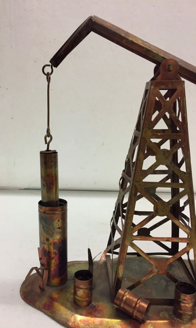 Brass Folk Art Oil Rig - Music Box