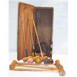 AN INDOOR TABLE TOP CROQUET SET, in pine box 50 - 80...