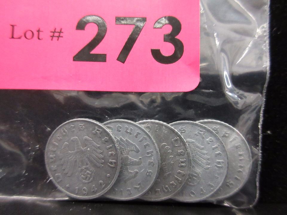 5 Authentic Nazi German Eagle & Swastika Coins
