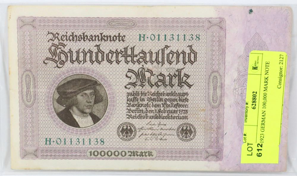 1923 GERMAN 100,000 MARK NOTE