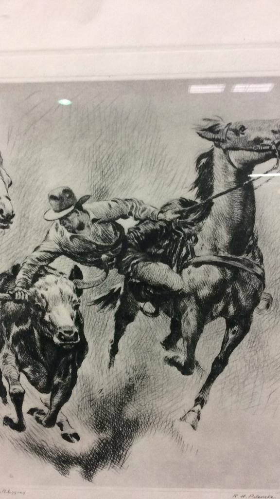 Pencil Sketch "Bulldogging" By R.H. Palenske