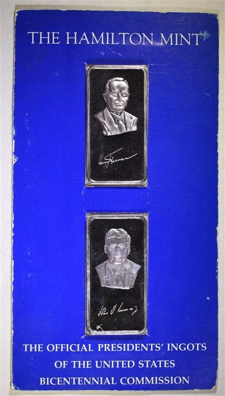 2 - 1oz .999 SILVER HAMILTON MINT PRESIDENT's INGOTS; KENNEDY & TRUMAN ...