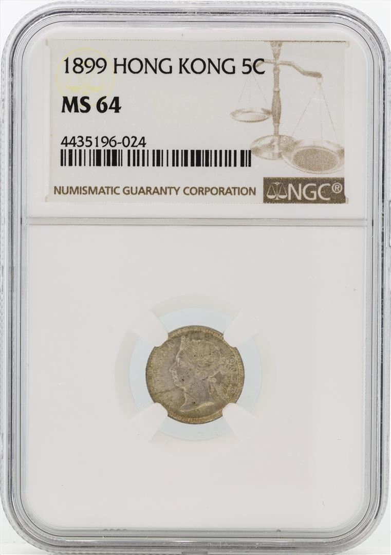 1899 Hong Kong 5 Cents Silver Coin NGC MS64