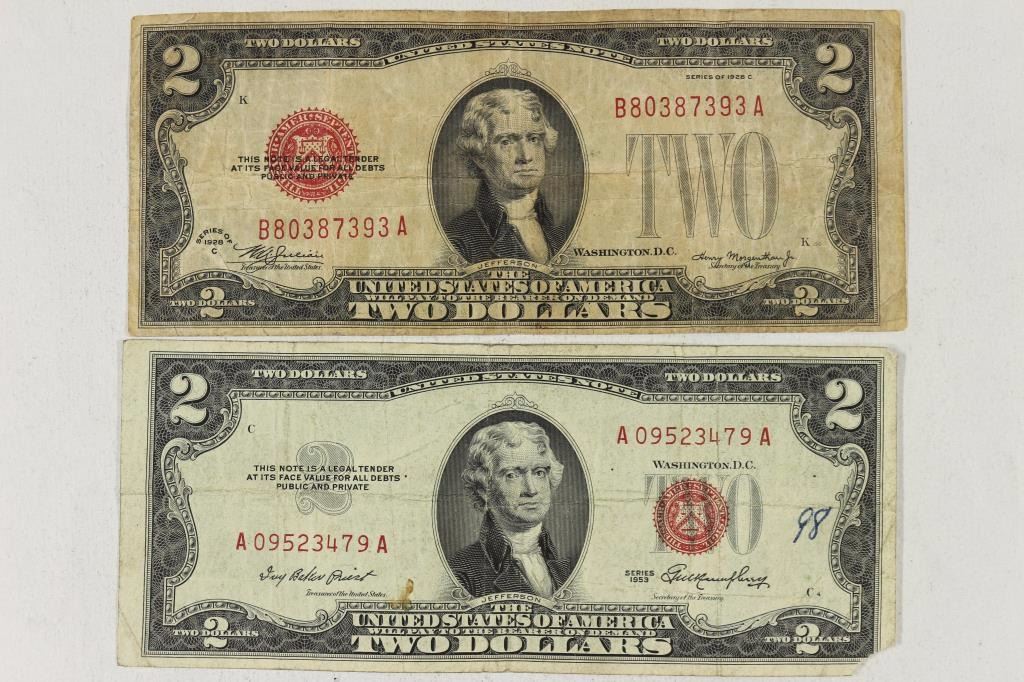 1928-C & 1953 US $2 RED SEAL NOTES