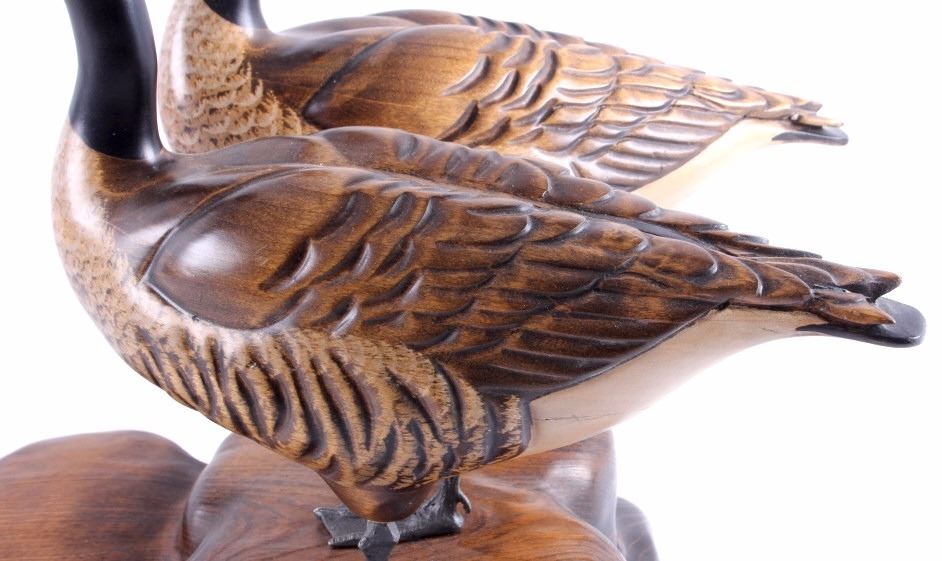 Tom Taber Canada Geese Pair Wood Carving
