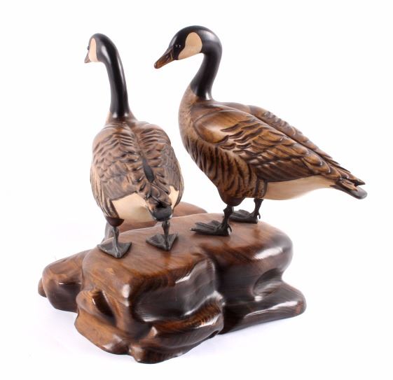 Tom Taber Canada Geese Pair Wood Carving