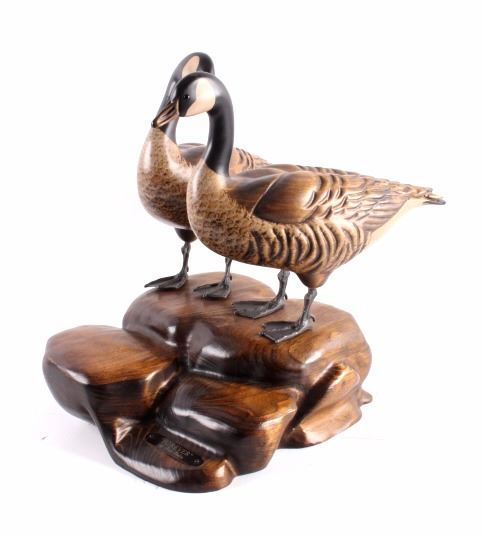 Tom Taber Canada Geese Pair Wood Carving