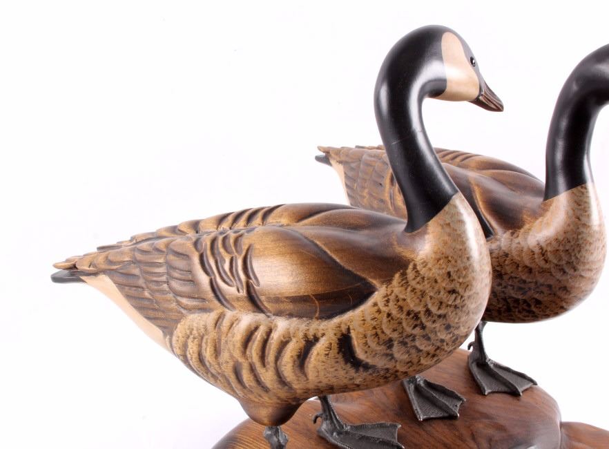 Tom Taber Canada Geese Pair Wood Carving