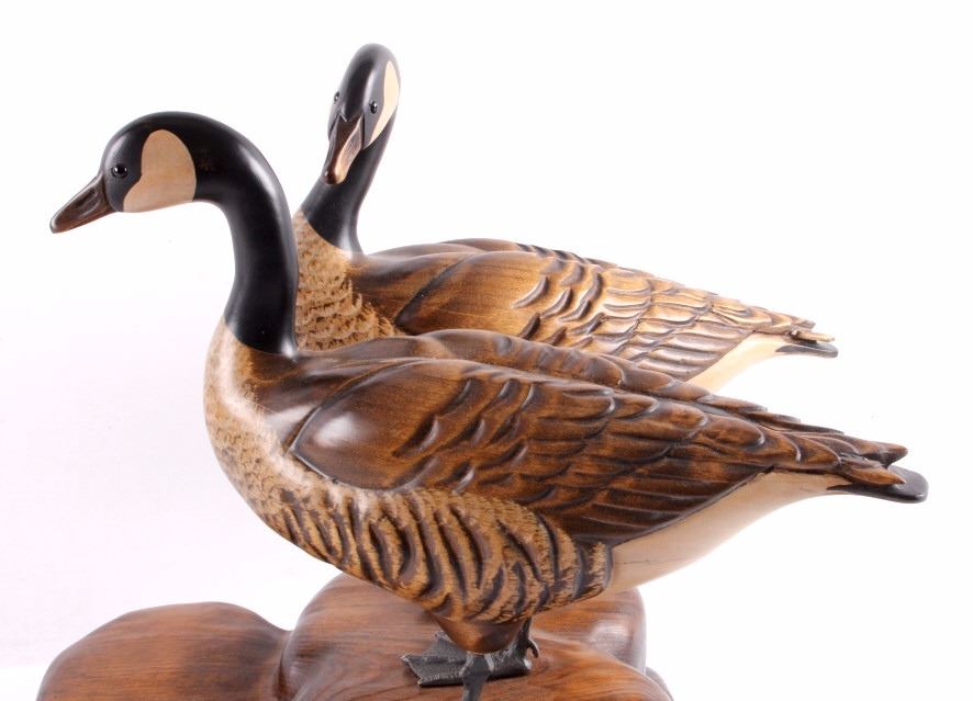 Tom Taber Canada Geese Pair Wood Carving