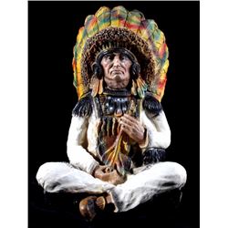 Hand Painted Ceramic Sitting Indian Chief Statue