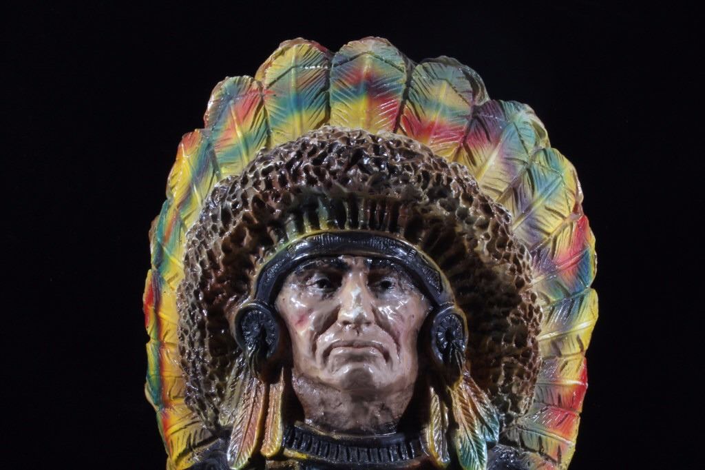 Hand Painted Ceramic Sitting Indian Chief Statue