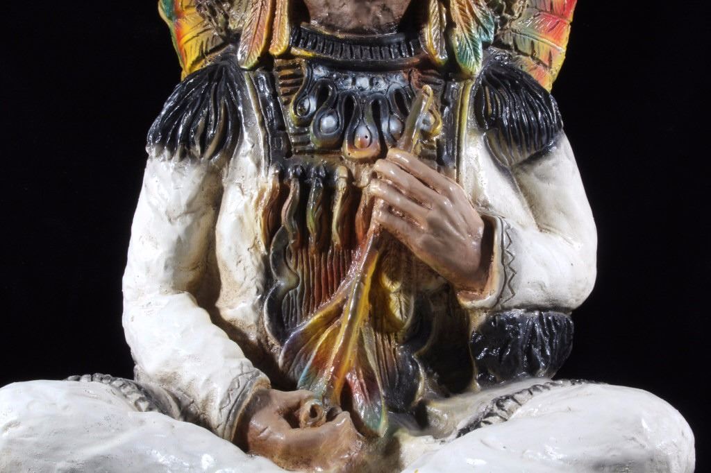 Hand Painted Ceramic Sitting Indian Chief Statue
