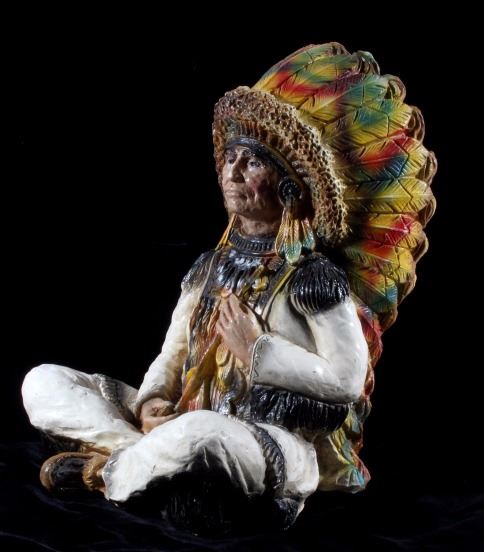 Hand Painted Ceramic Sitting Indian Chief Statue
