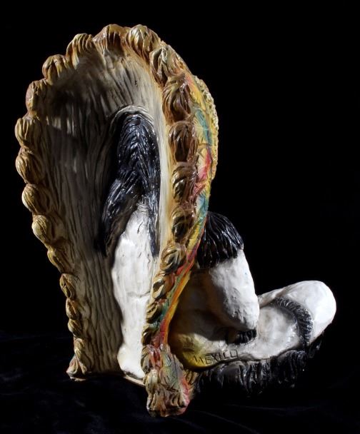 Hand Painted Ceramic Sitting Indian Chief Statue