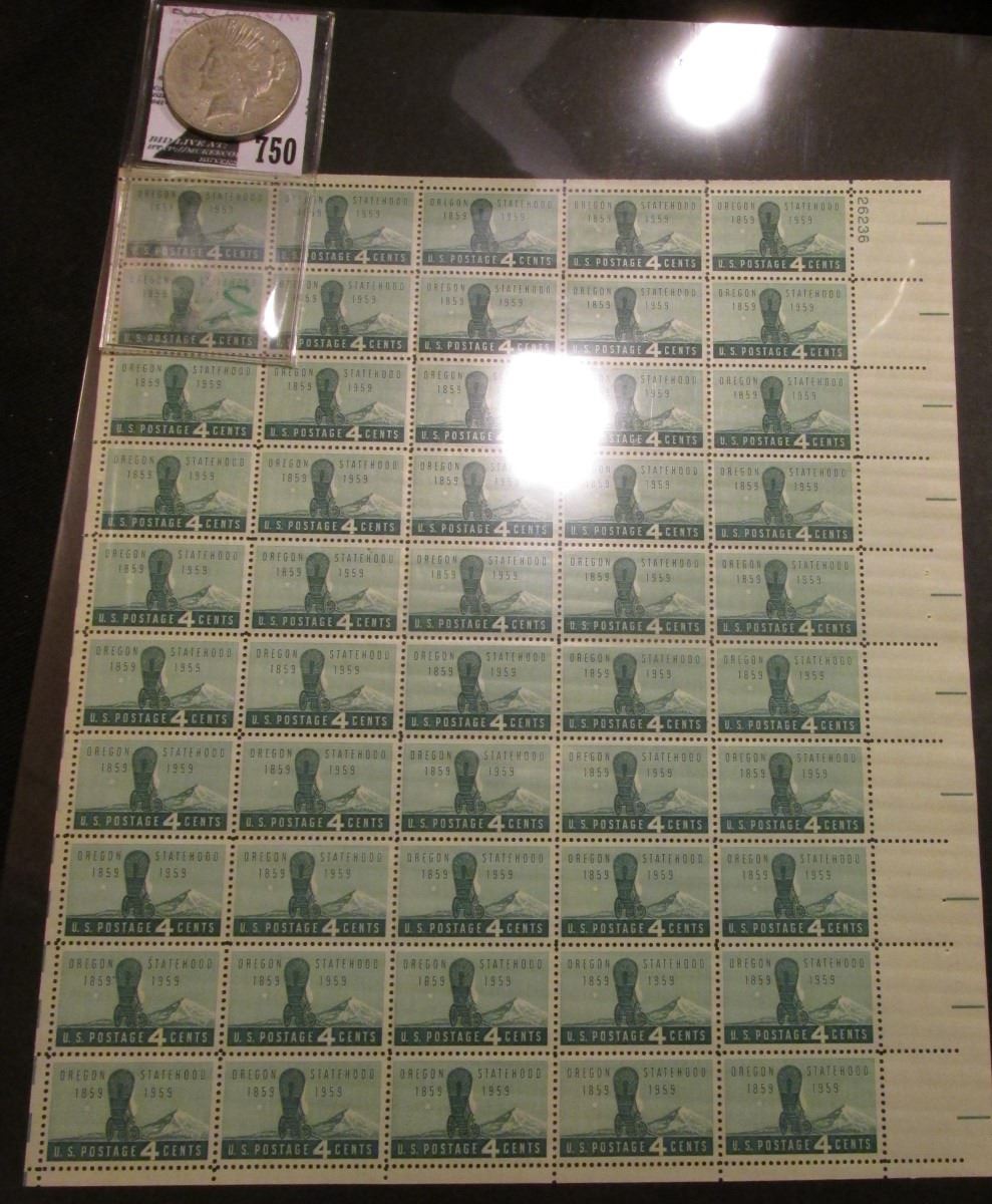 50-Stamp Mint Sheet of Oregon Statehood 1859-1959 Four Cent Postage ...