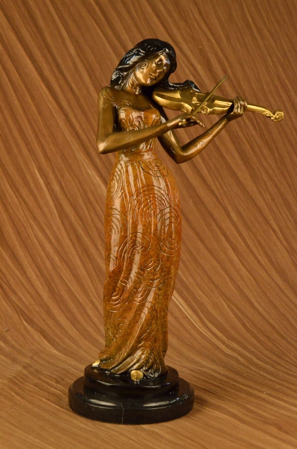 12 LBS Special Patina Bronze Art Deco Violin Player Bronze Sculpture ...