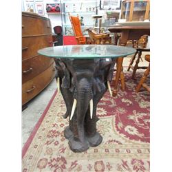 Carved Elephant Accent Table with Glass Top