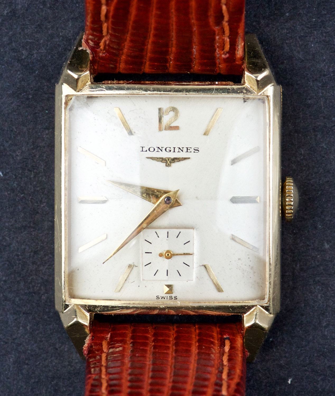 14 Kt Gold 1940's Longines Square Dial Watch