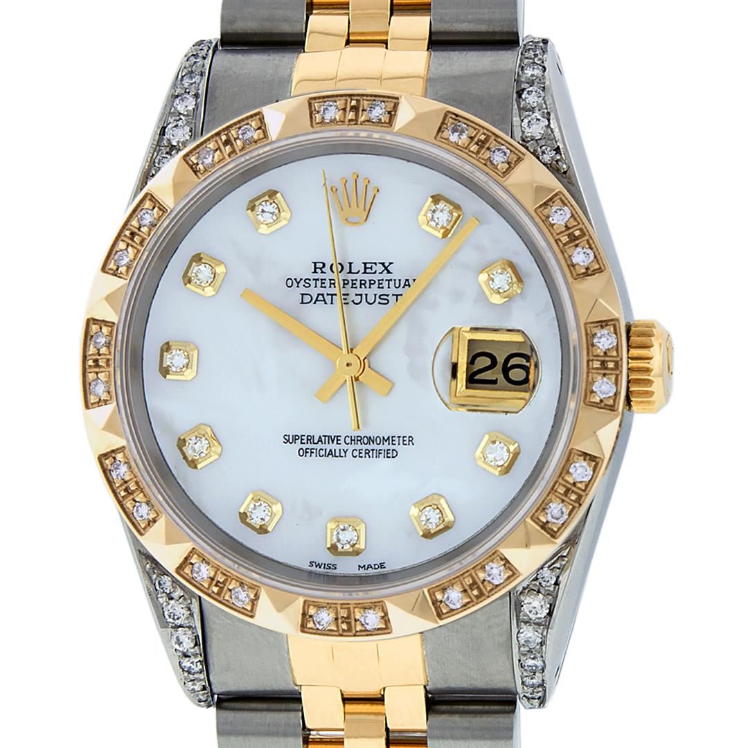 Rolex Mens 2T Mother Of Pearl Diamond Lugs Pyramid Bezel Datejust ...