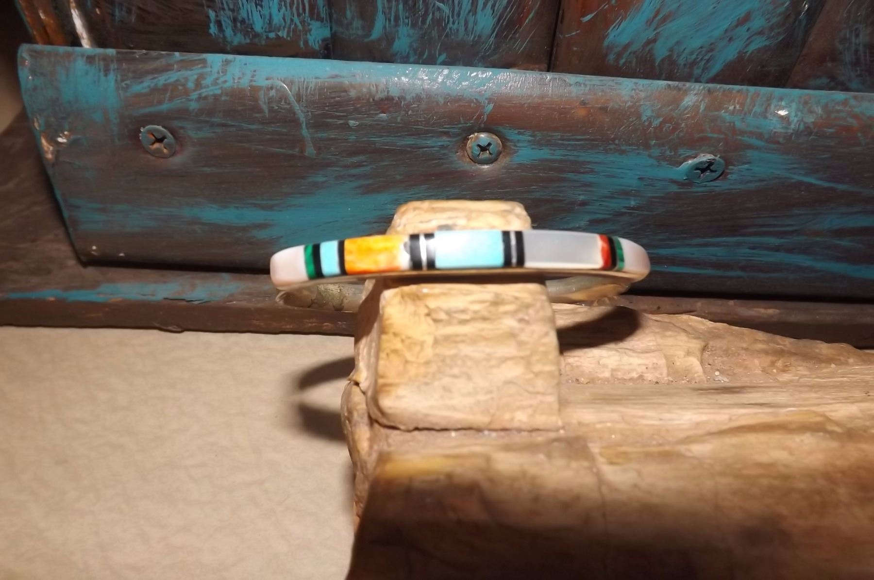 Vintage Sterling Silver Zuni Inlay Cuff