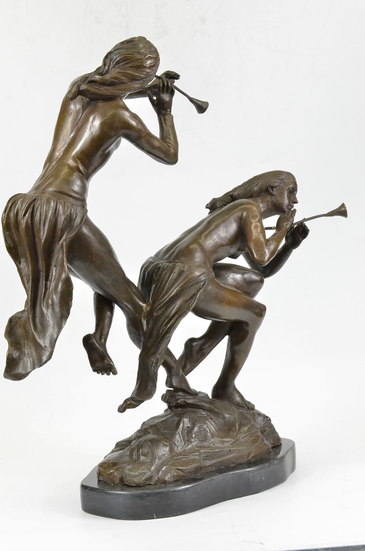 Two Wood Nymphs Singing Bronze Sculpture