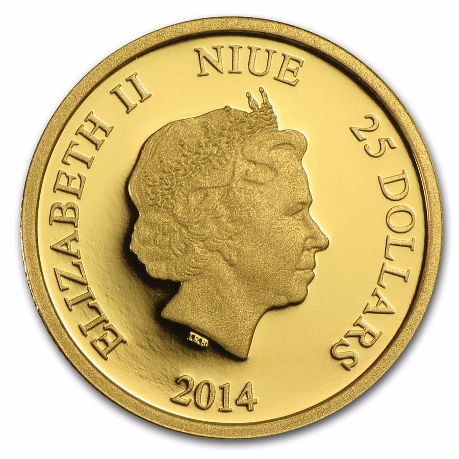 2014 $25 Disney Pluto Niue 1/4 oz Gold Coin