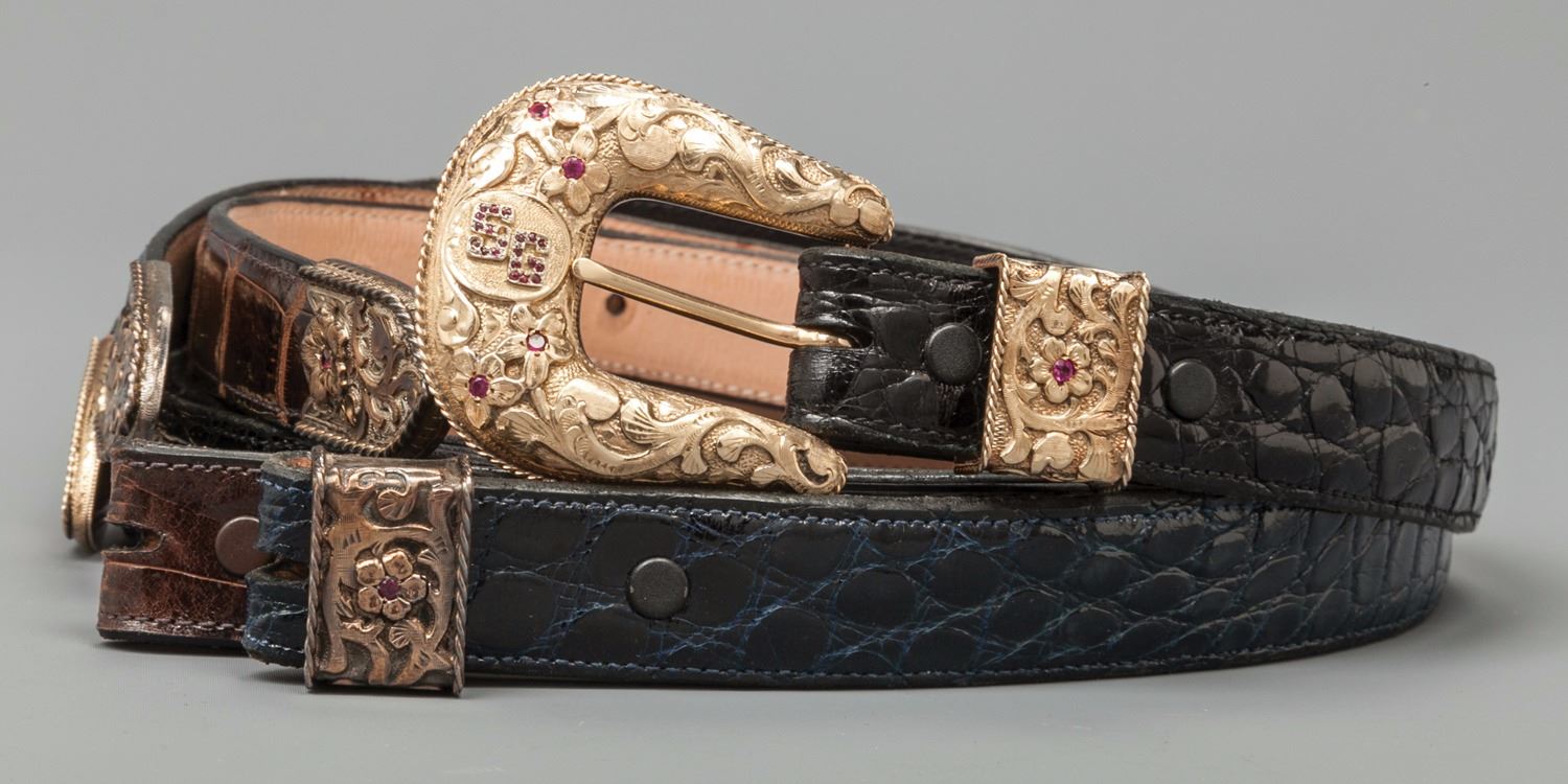18K Gold Edward H. Bohlin Buckle Set with Rubies, and Exotic Belts with ...