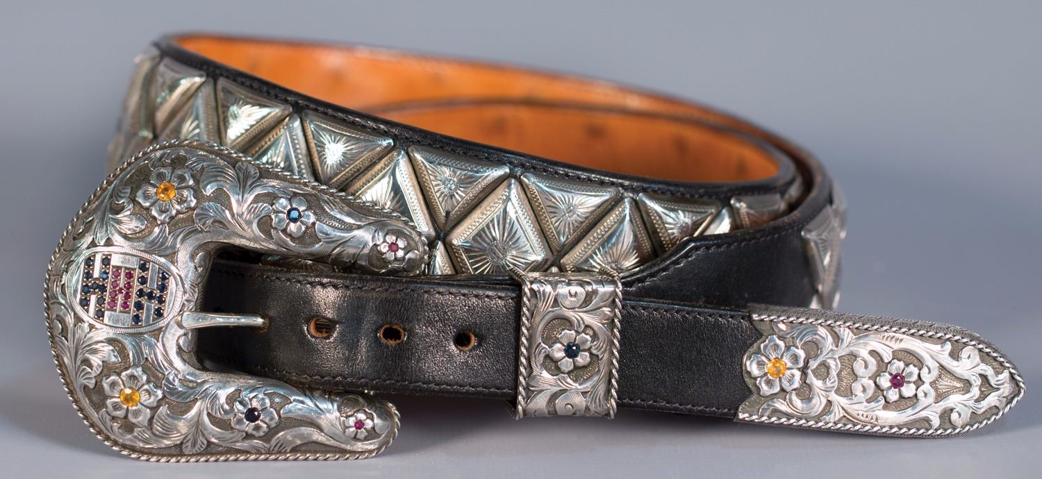 Edward H. Bohlin Silver and Jeweled Buckle Set