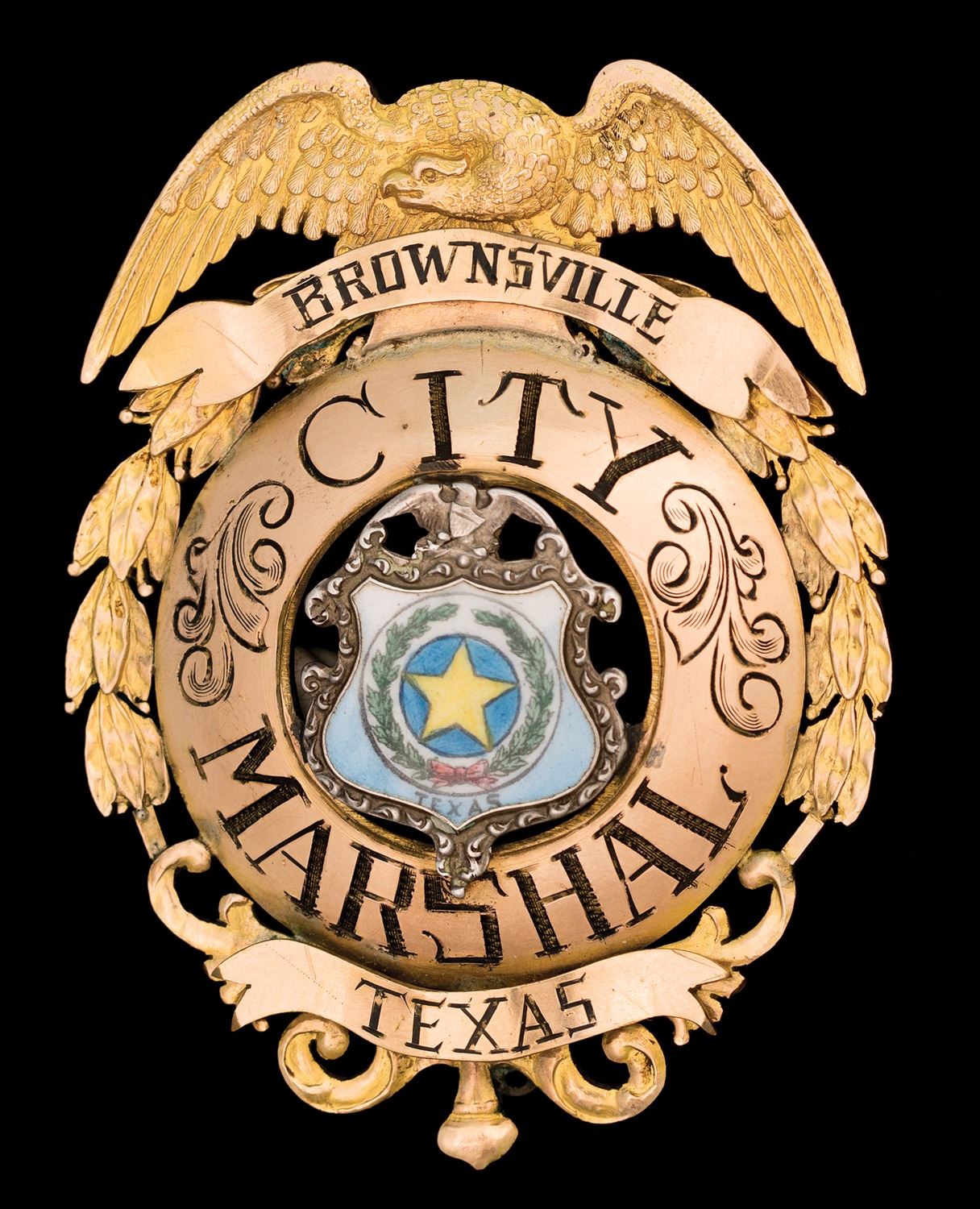 Elaborate Gold Brownsville City Marshal Badge