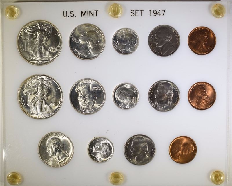BEAUTIFUL GEM BU 1947 MINT SET IN PLASTIC DISPLAY HOLDER