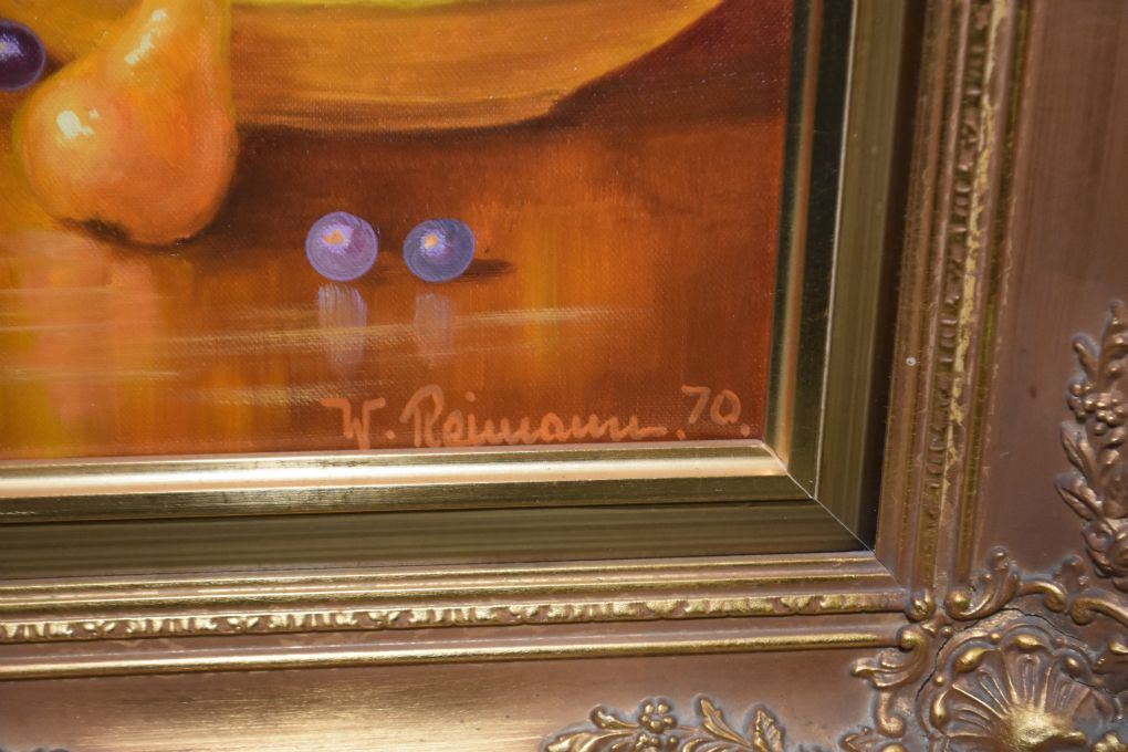 Gilt framed oil on canvas painting still-life signed by artist W ...