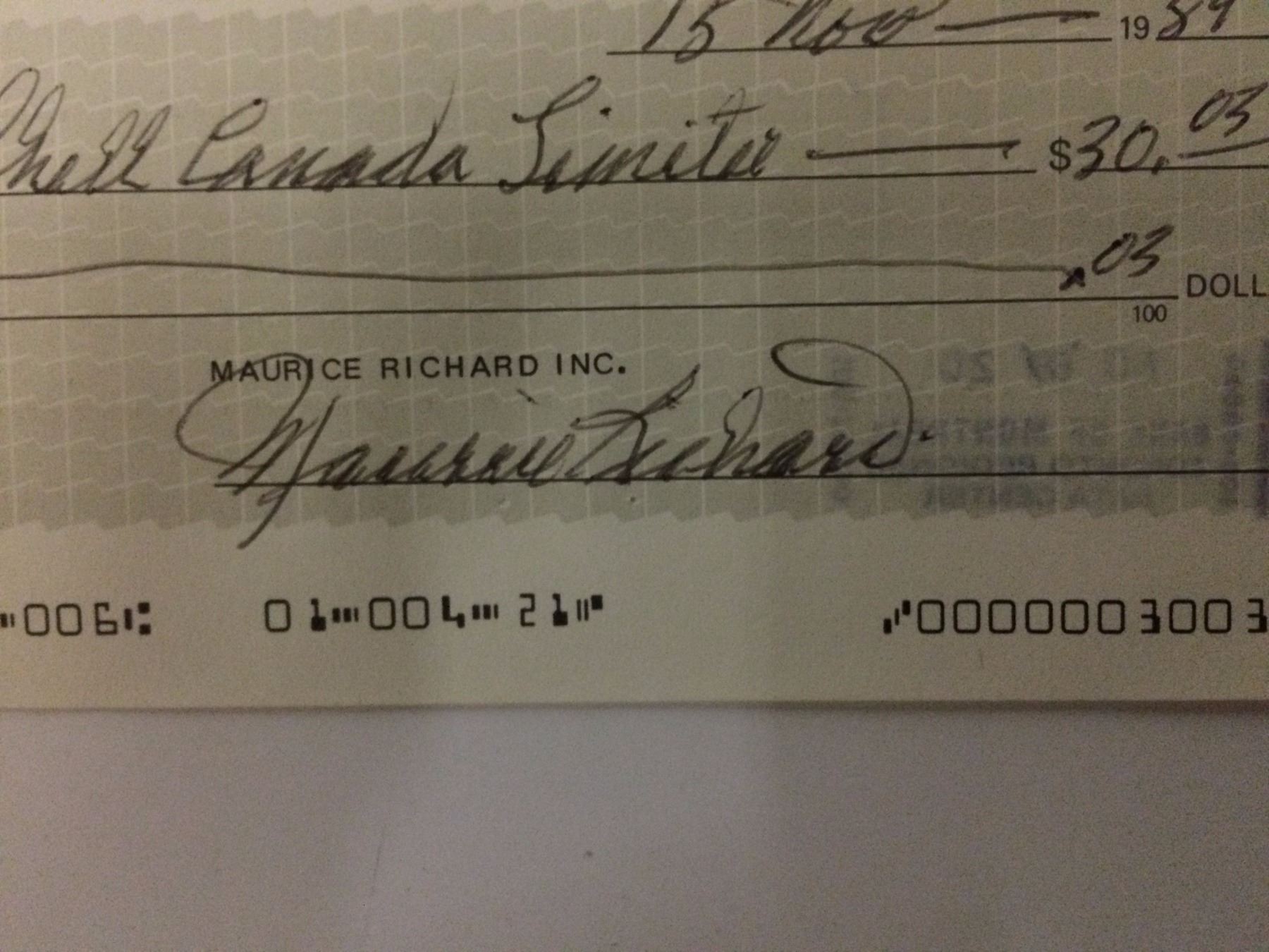 MAURICE RICHARD SIGNED BANK CHEQUE (BANQUE NATIONALE DU CANADA)