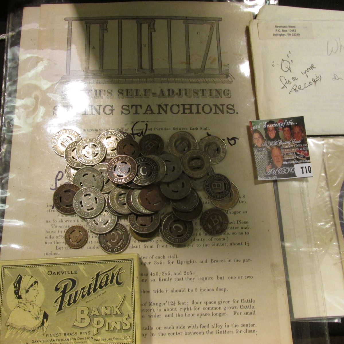 Empty box "Oakville Puritan Bank Pins"; "Map of the Globe 5c" blow up ...